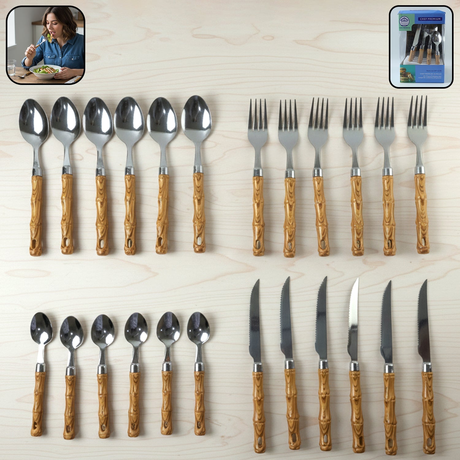 Stainless Steel Gift Cutlery Set with Wooden Finish Handle ...