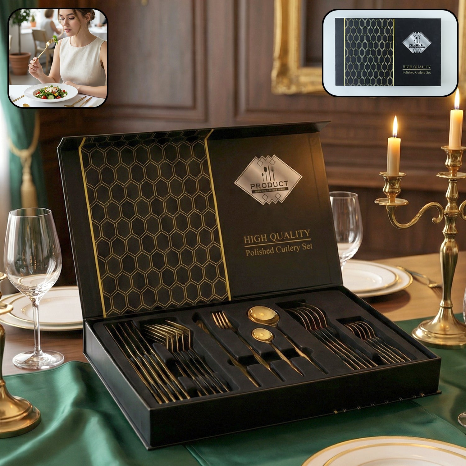 Stainless Steel Cutlery Set with Luxury Gift Box (24 Pc Set ...