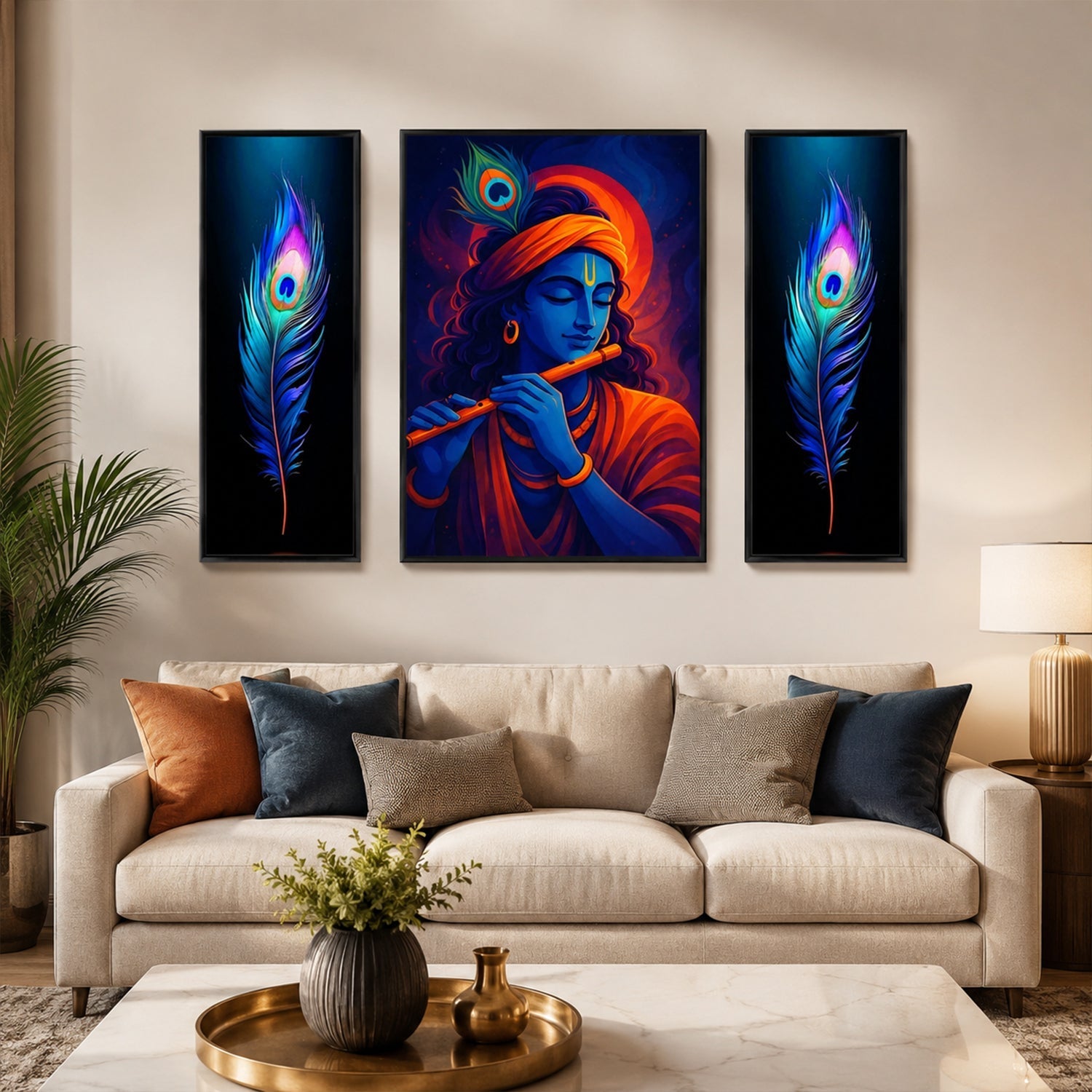 Krishna 3 Panel MDF Wall Frame Wall Art Painting 16.5x12in (1 Pc ...