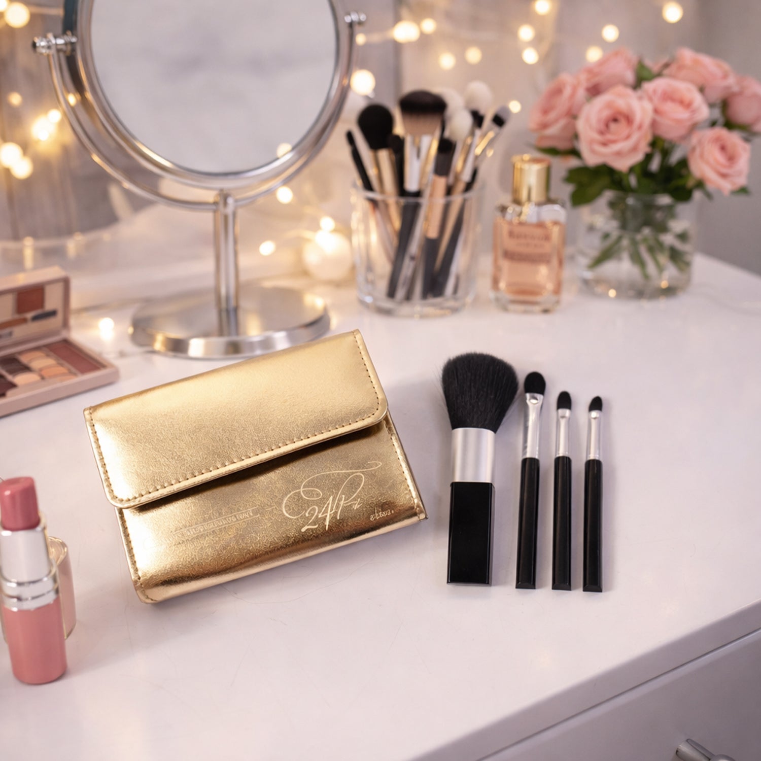 4 in 1 Professional Makeup Brush Set with Premium Storage Pouch (1 Pc ...