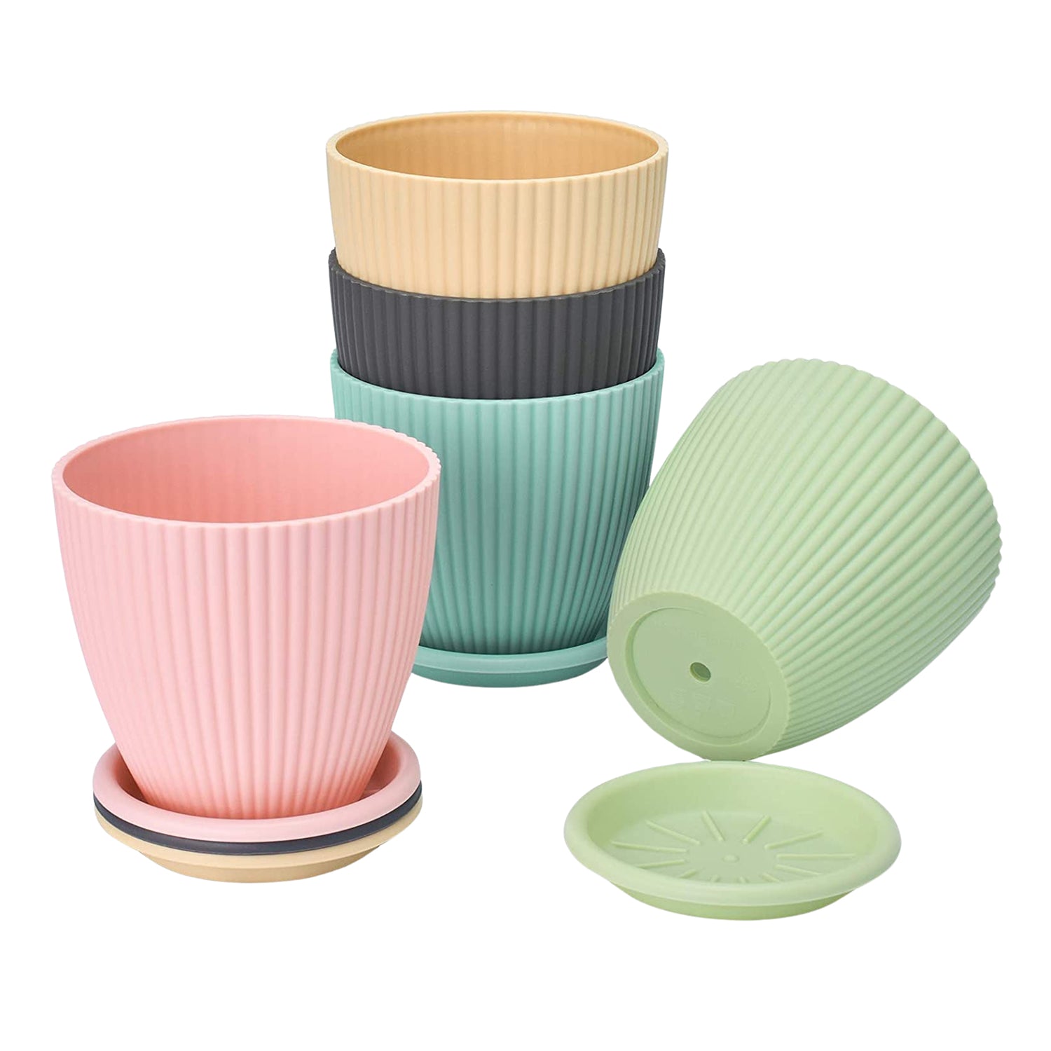 Plastic Flower Pot with Bottom Tray (5 Pcs Set) – gambitproduct.com