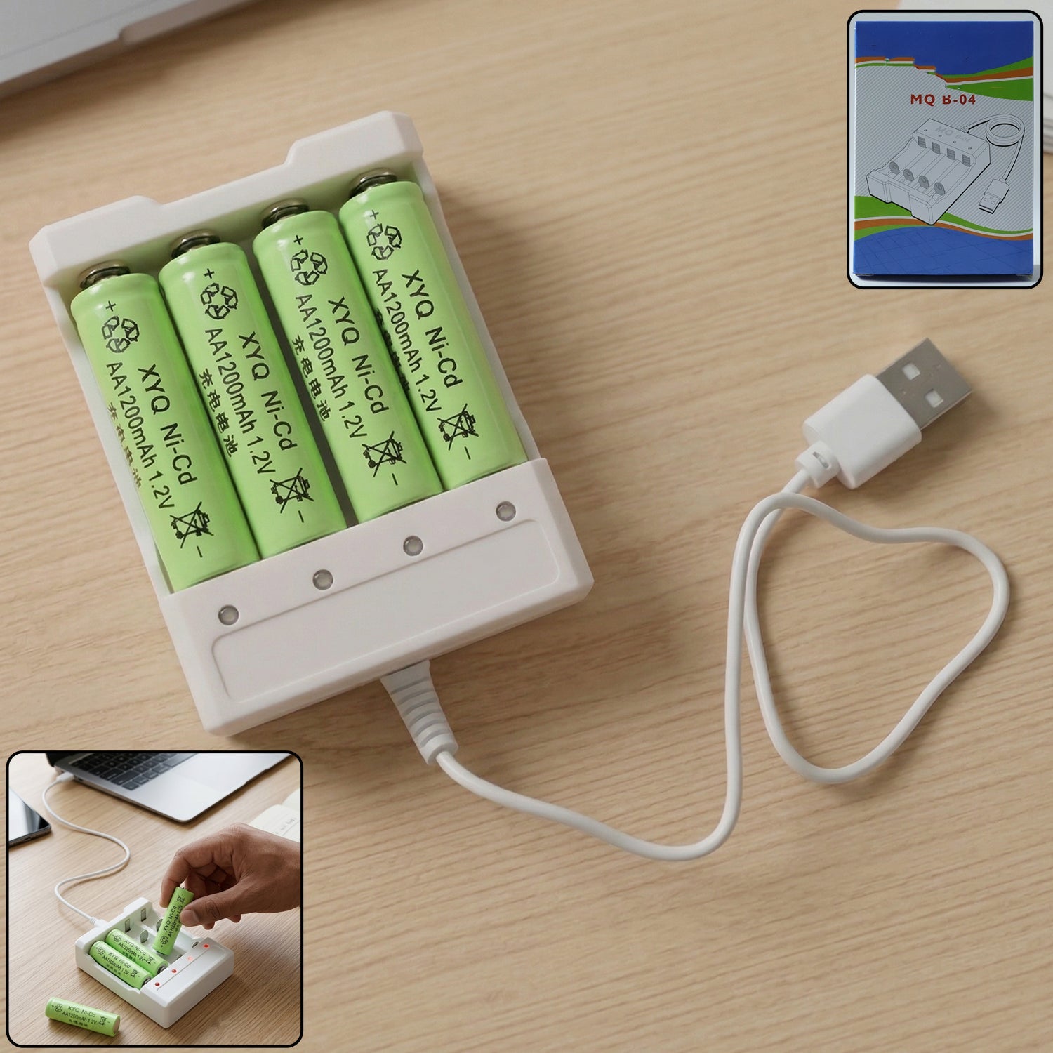 USB Powered Rechargeable AA Battery Charger with 4 AA Batteries (1 Set ...