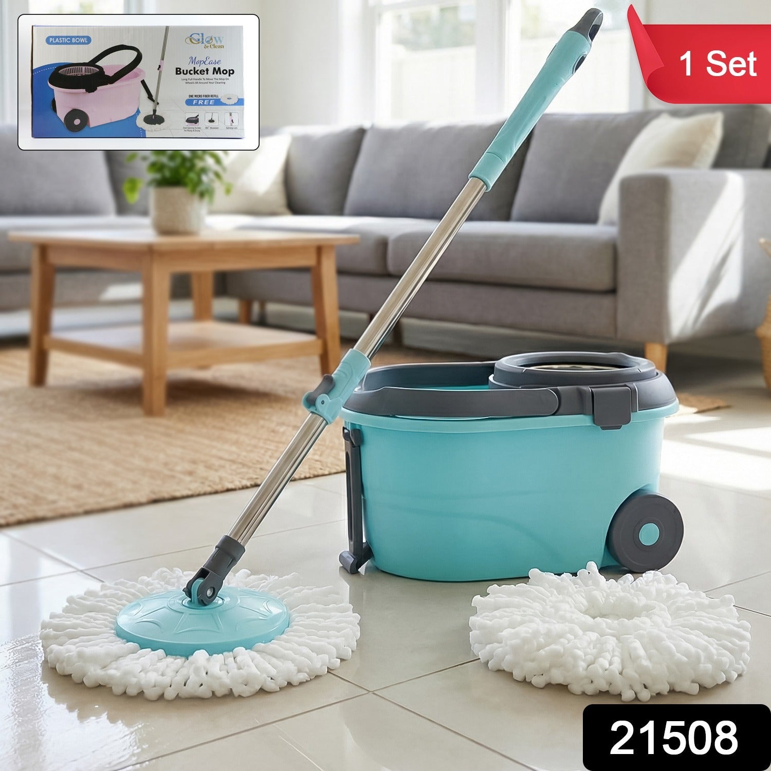 Steel Jari Bucket Mop Set with Microfiber Spin Mop (1 Set ...