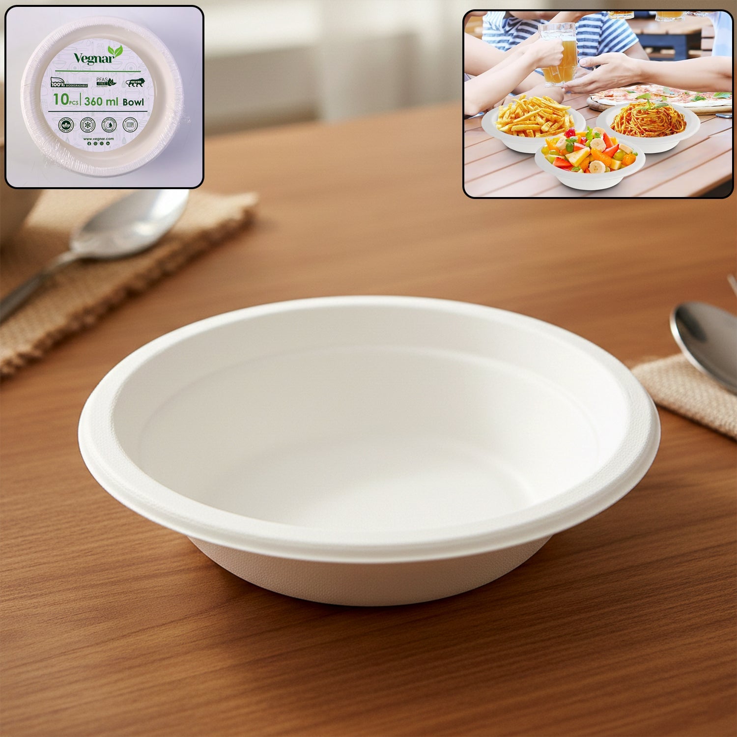Vegnar Disposable Food Serving Bowl Set of 10 Pieces 360 ML Capacity ...