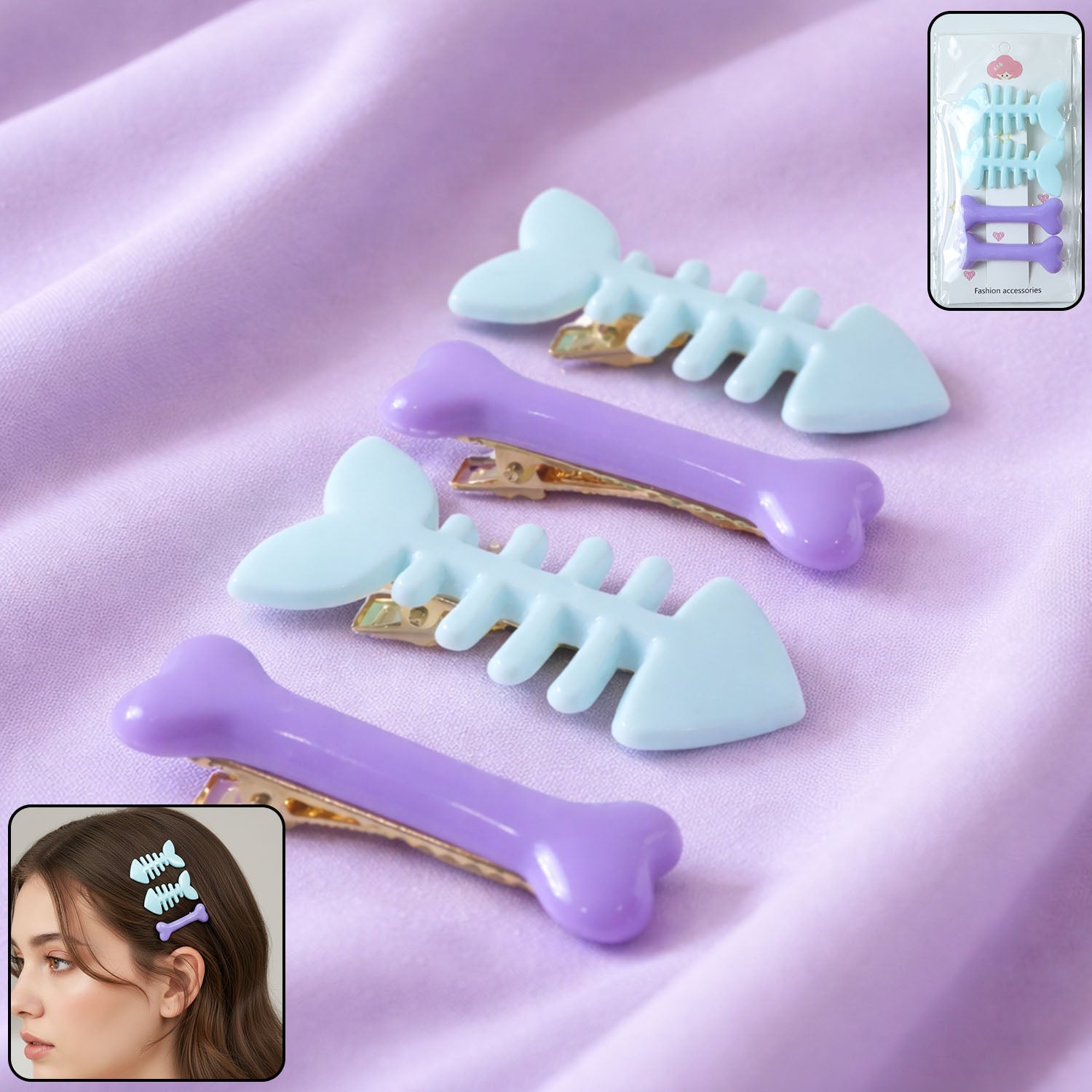 Cute Fishbone & Bone Shape Hair Clip Set (4 Pc) – gambitproduct.com