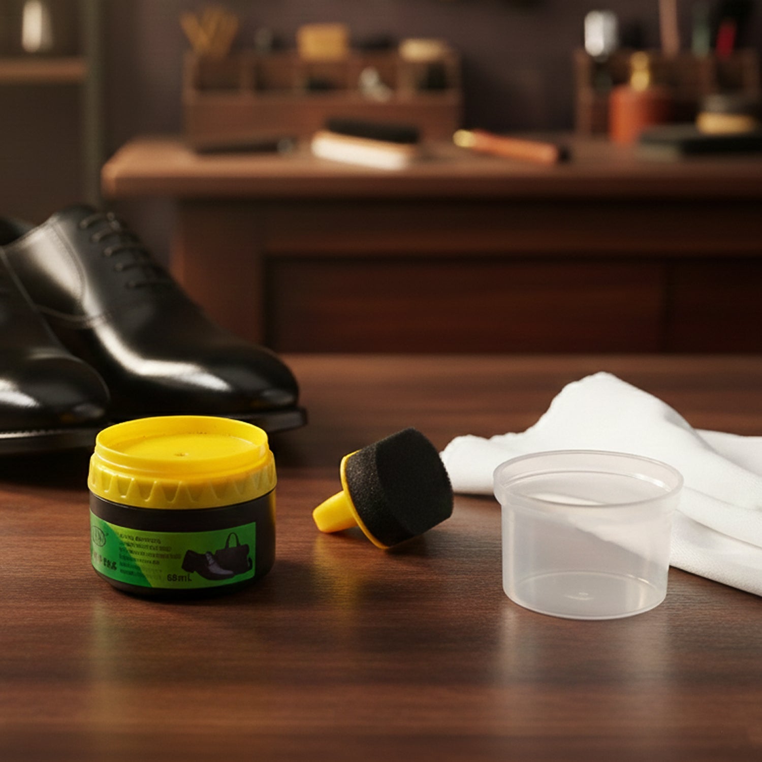 Black Shoe Polish Cream with Built-in Sponge Applicator (60 ML Approx ...