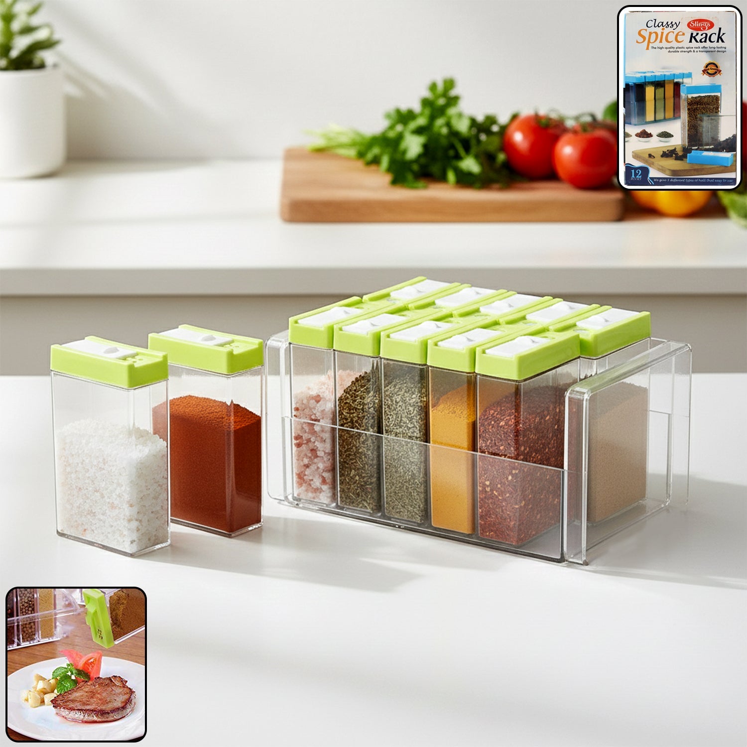 Classic Transparent Spice Rack with Stand – 12 Piece – gambitproduct.com