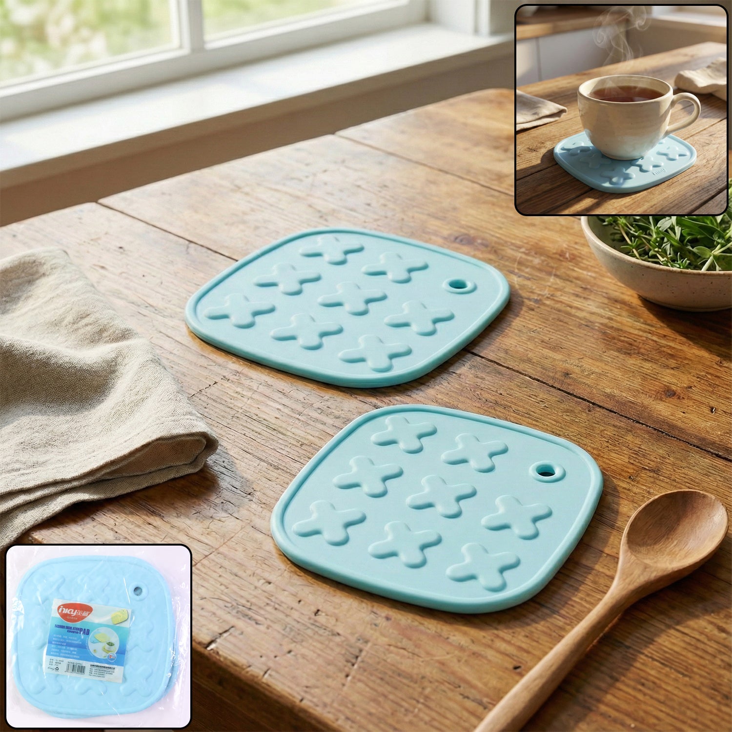 Heat Resistant Multipurpose Cup Coaster & Hot Pot Pad Set (2 Pc ...